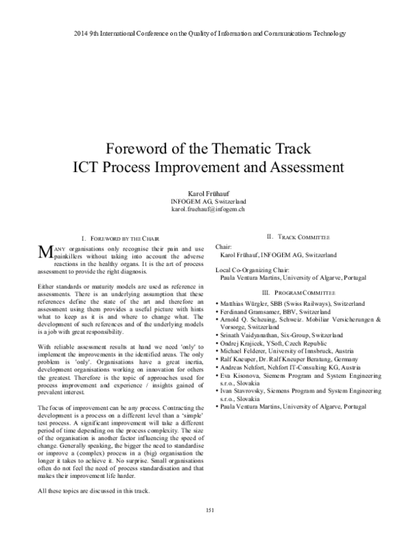 (PDF) Foreword of the Thematic Track: ICT Process Improvement and ...