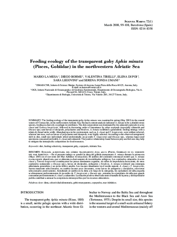 (PDF) Feeding ecology of the transparent goby Aphia minuta (Pisces ...
