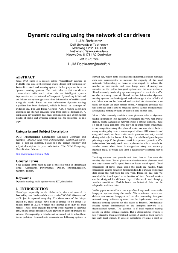 (PDF) Dynamic routing using the network of car drivers
