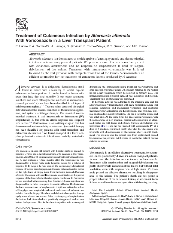 (PDF) Treatment of Cutaneous Infection by Alternaria alternata With ...