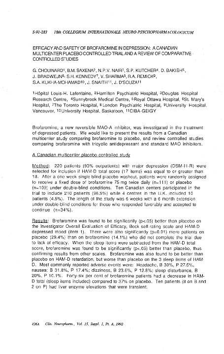 (PDF) Efficacy and Safety of Brofaromine in Depression: A Canadian ...