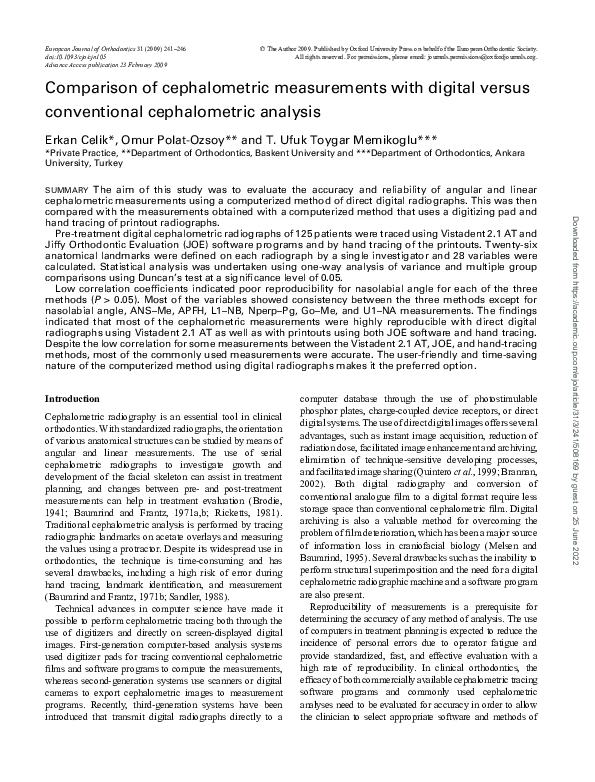 (PDF) Comparison of cephalometric measurements with digital versus conventional cephalometric ...