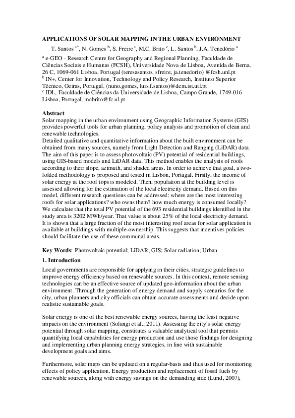 (PDF) Applications of solar mapping in the urban environment