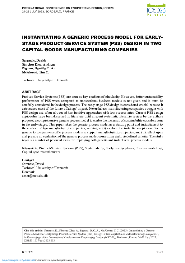 (PDF) Instantiating a Generic Process Model for Early-Stage Product ...
