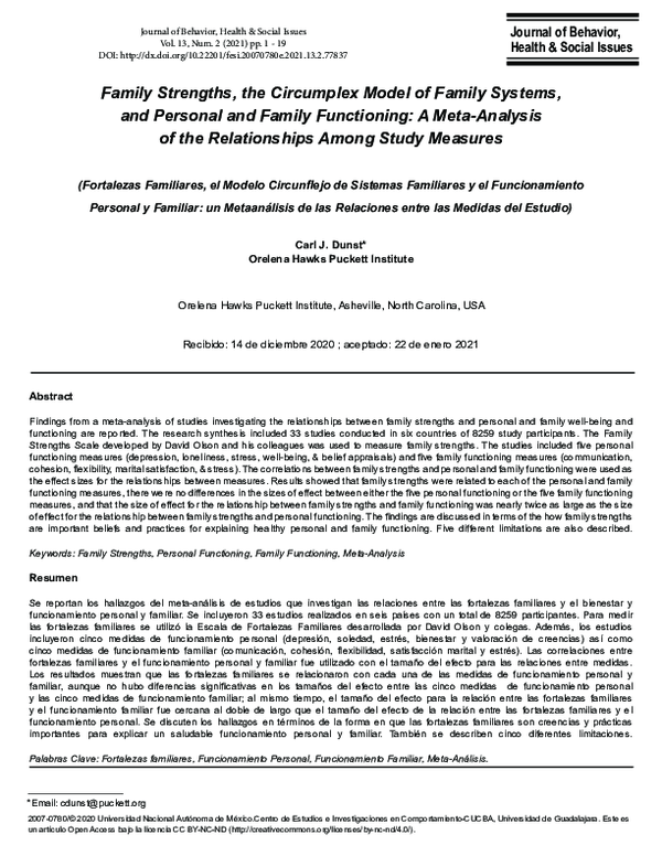 (PDF) Family Strengths, the Circumplex Model of Family Systems, and ...