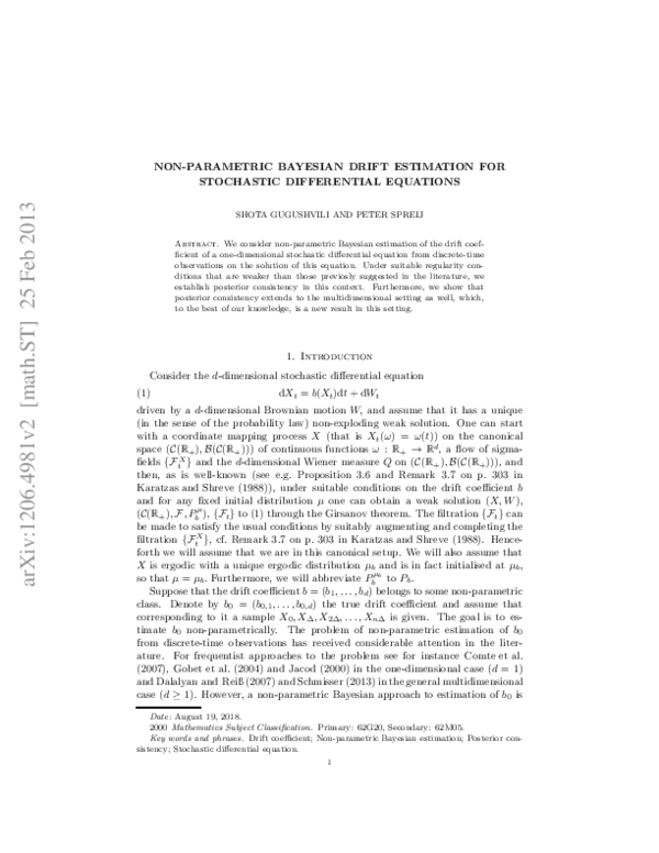 Pdf 3 Non Parametric Bayesian Drift Estimation For Stochastic Differential Equations