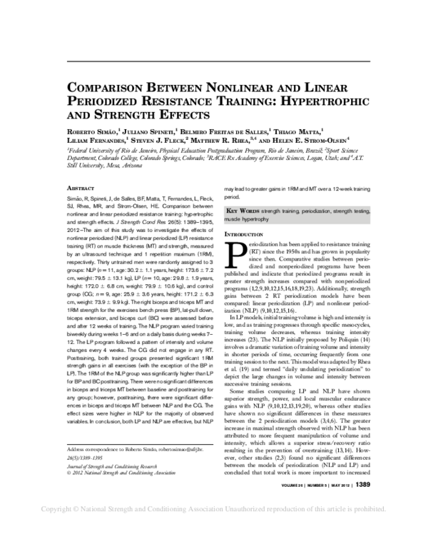 (PDF) Comparison Between Nonlinear and Linear Periodized Resistance ...