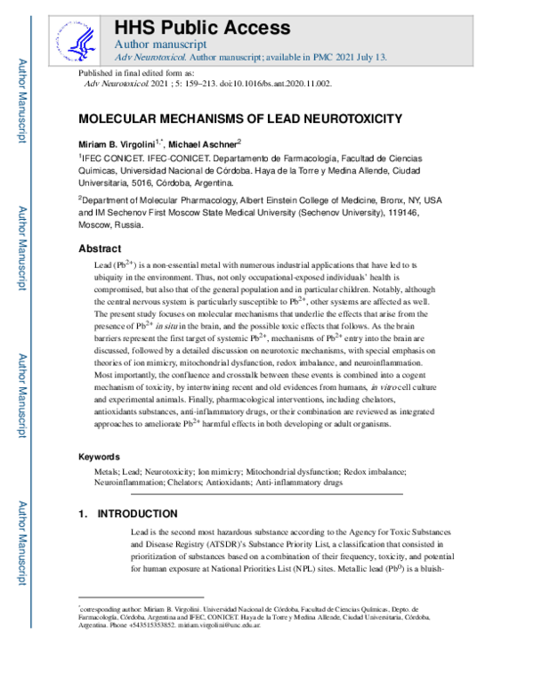 (PDF) Molecular mechanisms of lead neurotoxicity