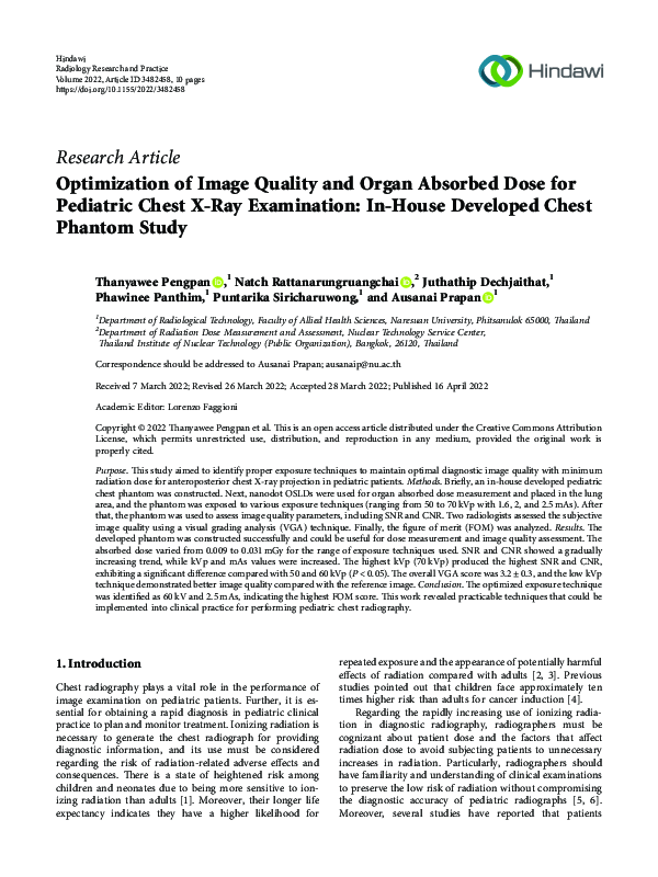 (PDF) Optimization of Image Quality and Organ Absorbed Dose for ...