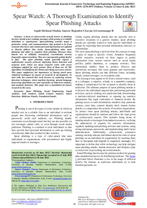 (PDF) Spear Watch: A Thorough Examination to Identify Spear Phishing Attacks