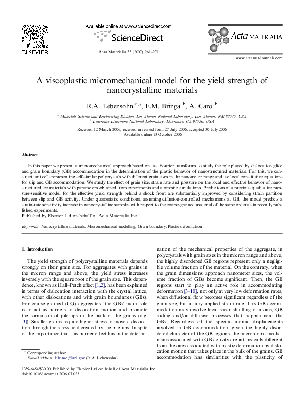 (PDF) A viscoplastic micromechanical model for the yield strength of ...