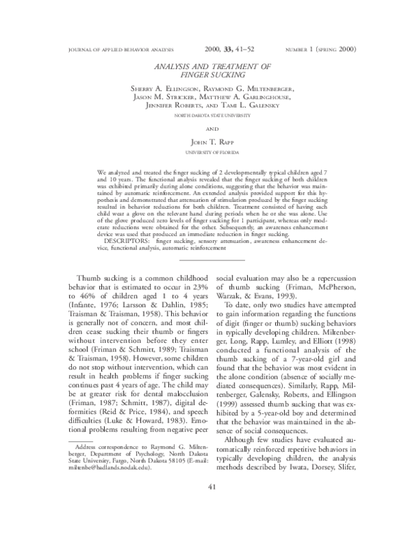 (PDF) Analysis and Treatment of Finger Sucking | Jennifer Redlin ...