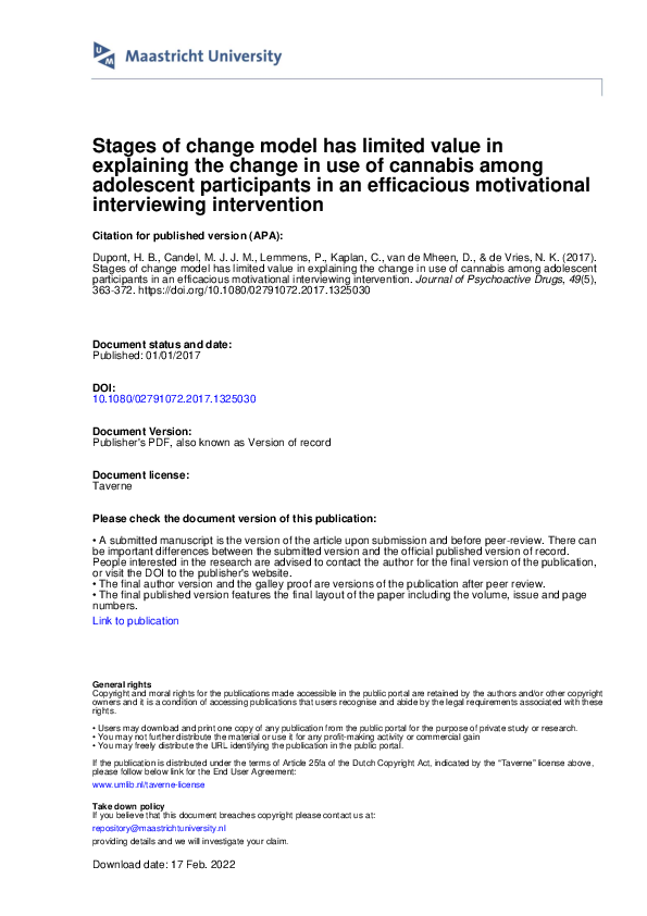 (PDF) Stages of Change Model has Limited Value in Explaining the Change ...