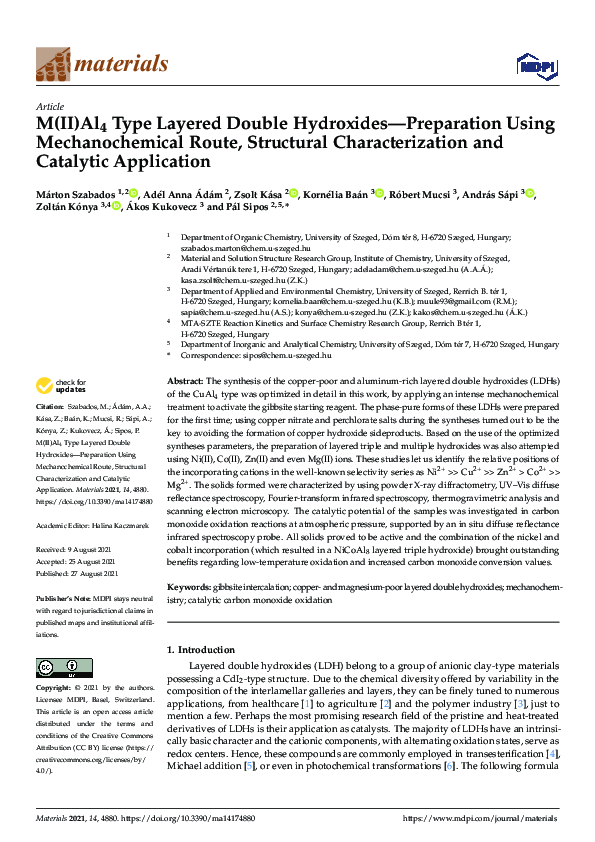 (PDF) M(II)Al4 Type Layered Double Hydroxides—Preparation Using Mechanochemical Route ...