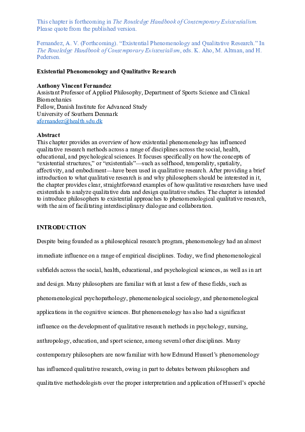(PDF) Existential Phenomenology and Qualitative Research