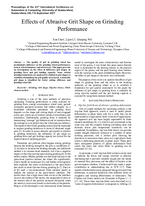 (PDF) Effects of abrasive grit shape on grinding performance