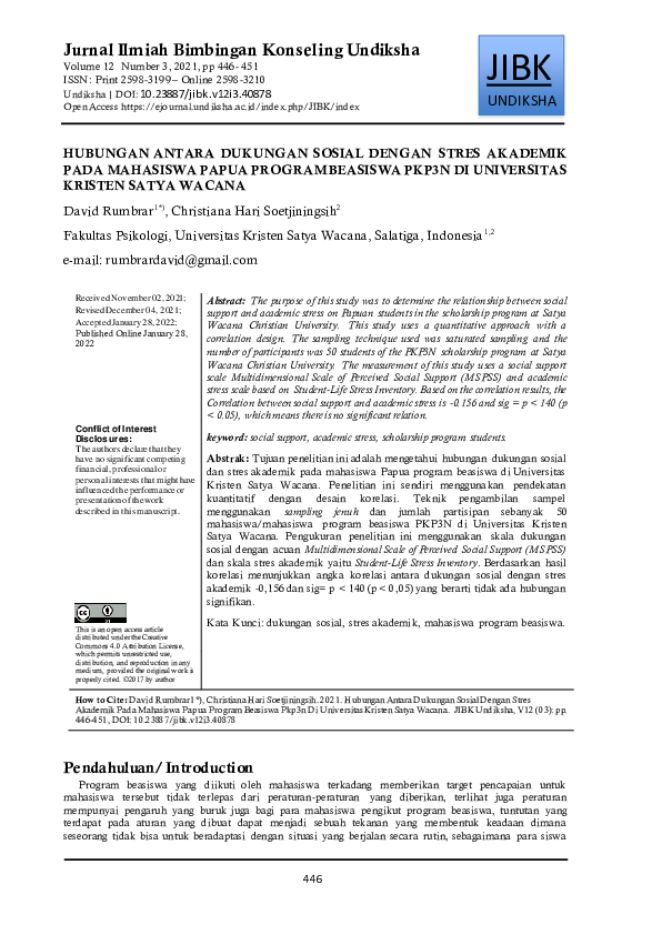 (PDF) Hubungan Antara Dukungan Sosial Dengan Stres Akademik Pada Mahasiswa Papua Program PKP3N ...