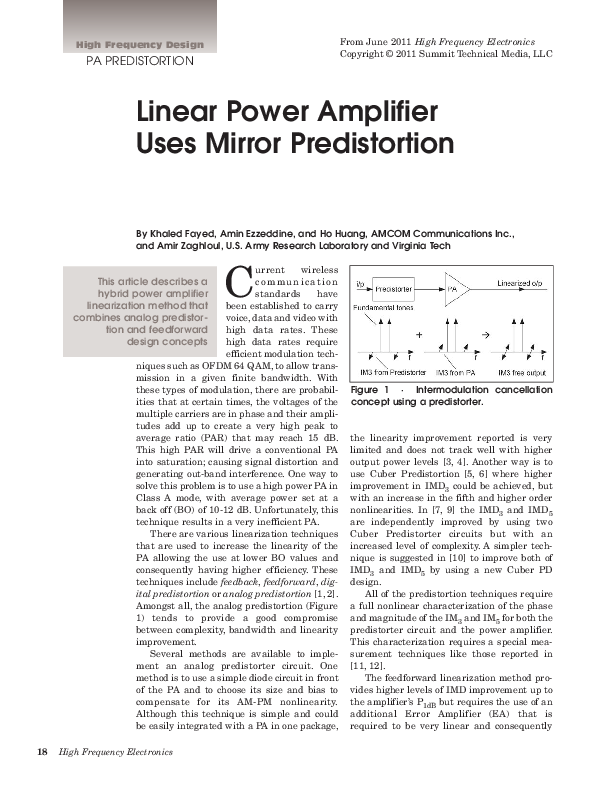 (PDF) Linear Power Amplifier Uses Mirror Predistortion