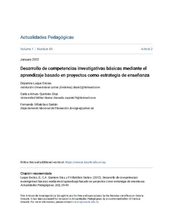 (PDF) Desarrollo de competencias investigativas básicas mediante el aprendizaje basado en ...