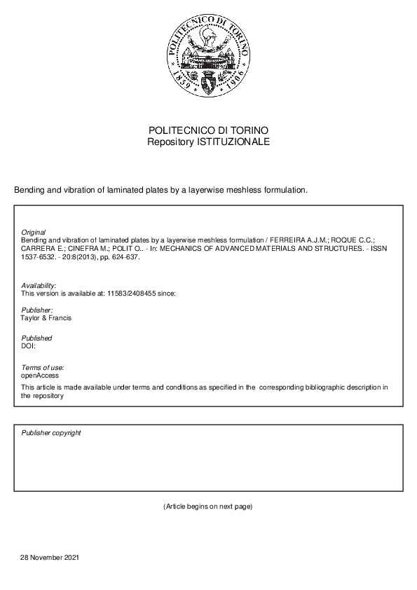 Pdf Bending And Vibration Of Laminated Plates By A Layerwise Formulation And Collocation With