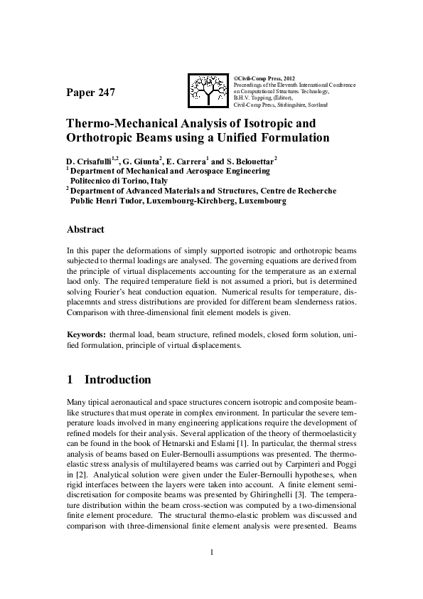 (PDF) Thermo-Mechanical Analysis of Isotropic and Orthotropic Beams using a Unified Formulation