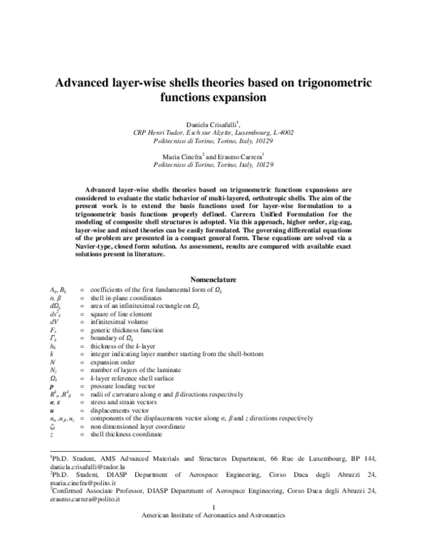 (PDF) Advanced Layer-Wise Shells Theories Based on Trigonometric Functions Expansion