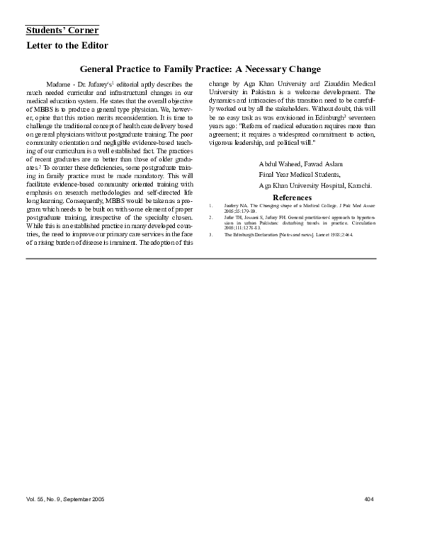 (PDF) General practice to family practice: a necessary change