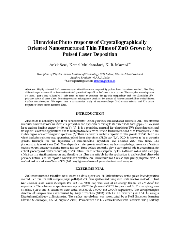 (PDF) Ultraviolet photo response of crystallographically oriented nanostructured thin films of ...