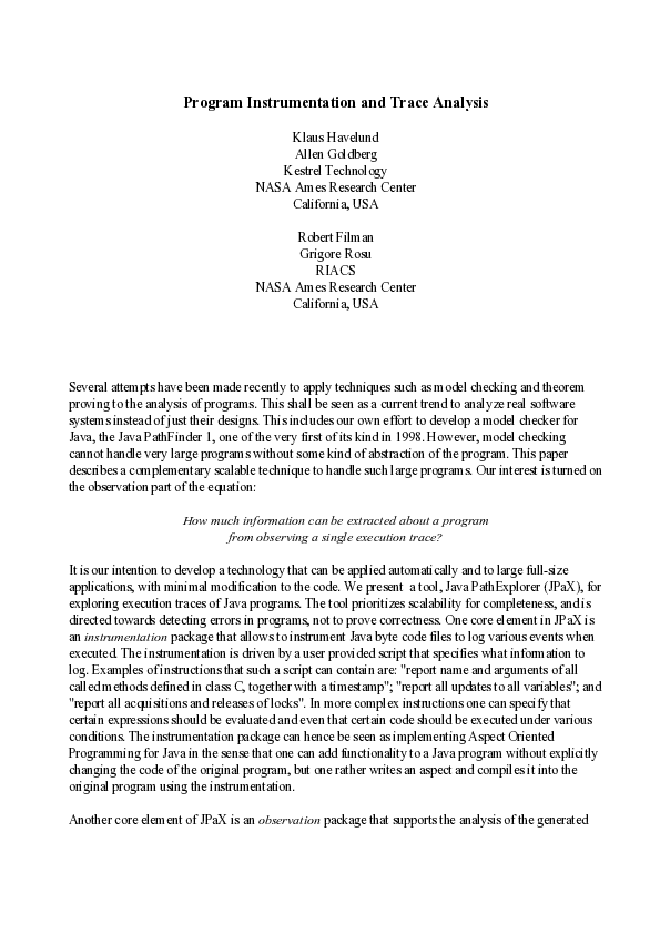 (PDF) Program Instrumentation and Trace Analysis