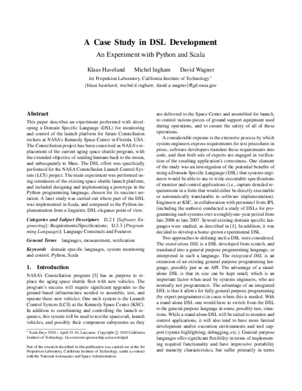 (PDF) A Case Study in DSL Development An Experiment with Python and Scala
