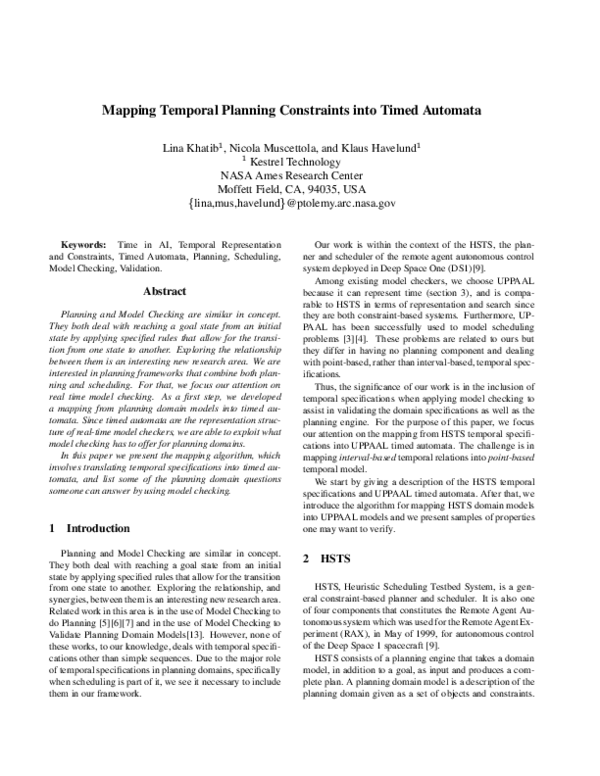 (PDF) Mapping temporal planning constraints into timed automata