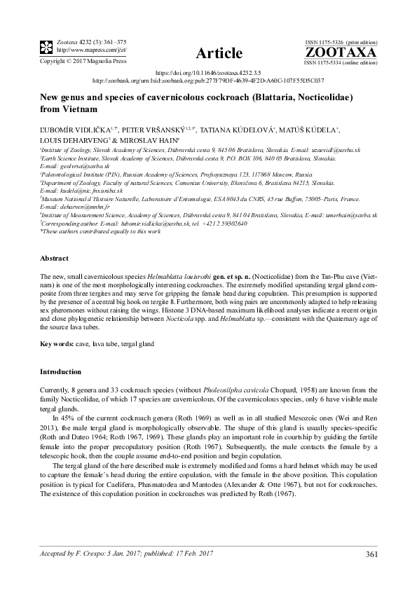 (PDF) New genus and species of cavernicolous cockroach (Blattaria ...
