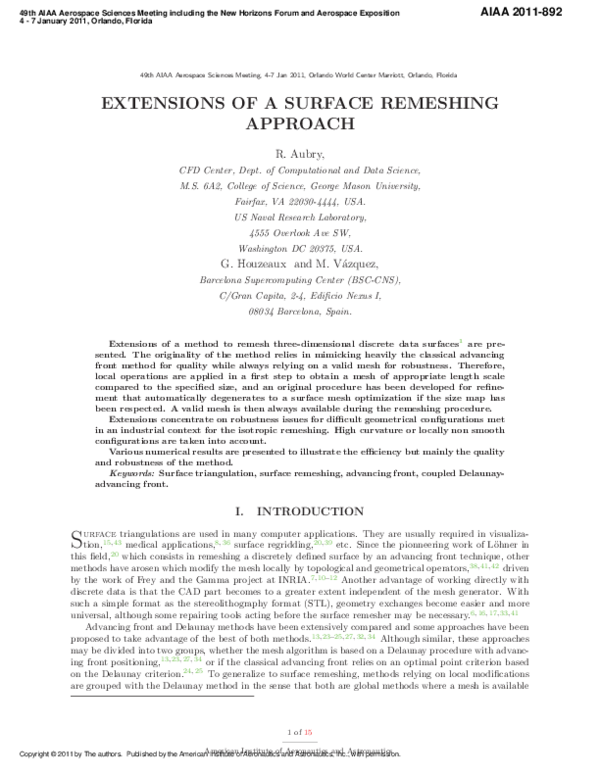 (PDF) Extensions of a Surface Remeshing Approach