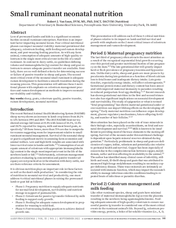 (PDF) Small ruminant neonatal nutrition