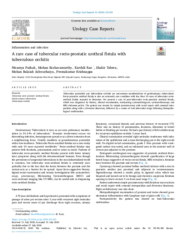 (PDF) A rare case of tubercular recto-prostatic urethral fistula with ...