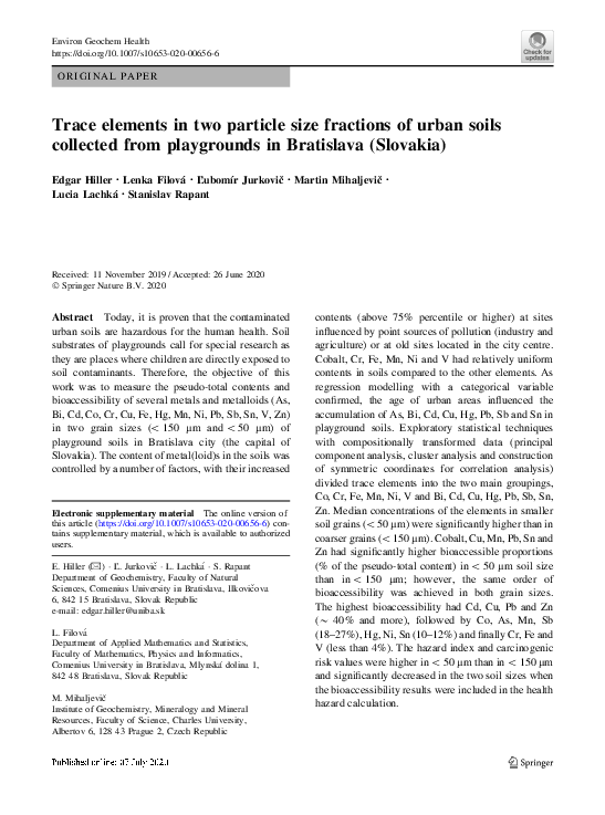 (PDF) Trace elements in two particle size fractions of urban soils ...