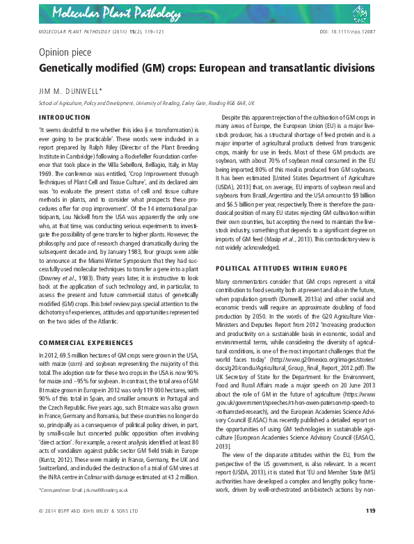(PDF) Genetically modified (GM) crops: European and transatlantic divisions (PDF) Genetically modified (GM) crops: European and transatlantic divisions