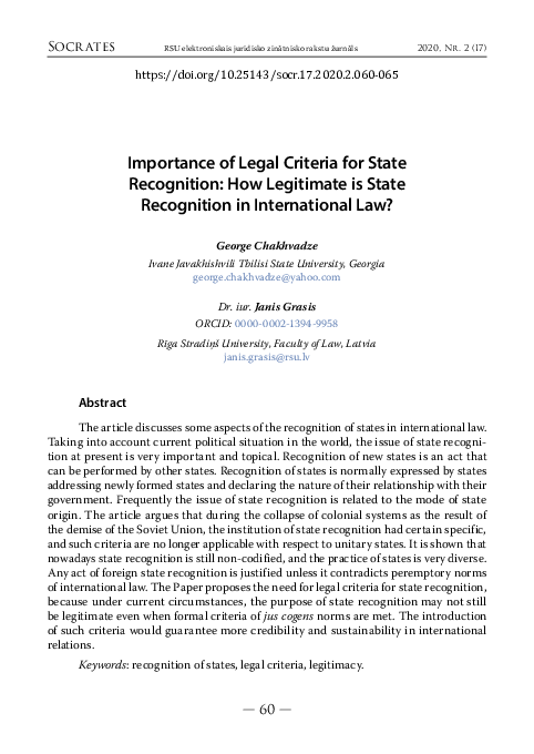 (PDF) Importance of Legal Criteria for State Recognition: How Legitimate is State Recognition in ...