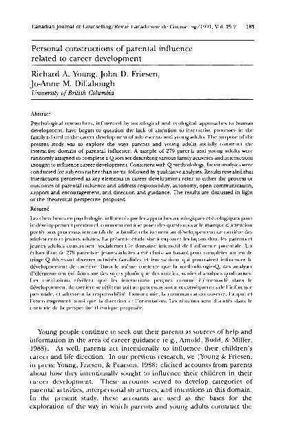 (PDF) Personal Constructions of Parental Influence Relatied to Career ...