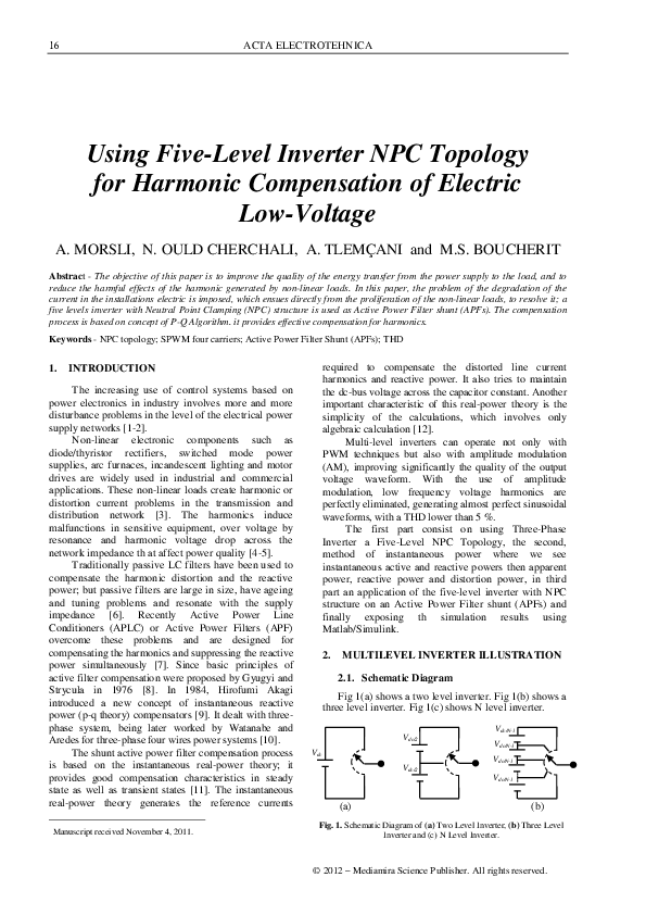 (PDF) Using Five-Level Inverter NPC Topology for Harmonic Compensation of Electric Low-Voltage