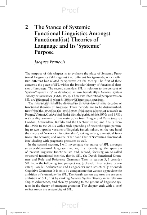 (PDF) The Stance of Systemic Functional Linguistics Amongst Functional ...
