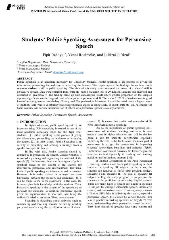(PDF) Students’ Public Speaking Assessment for Persuasive Speech