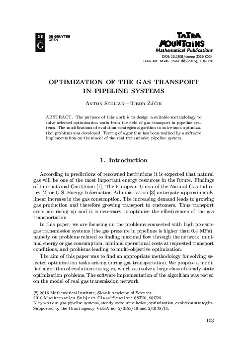 (PDF) Optimization of the Gas Transport in Pipeline Systems