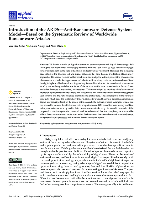 (PDF) Introduction of the ARDS—Anti-Ransomware Defense System Model—Based on the Systematic ...
