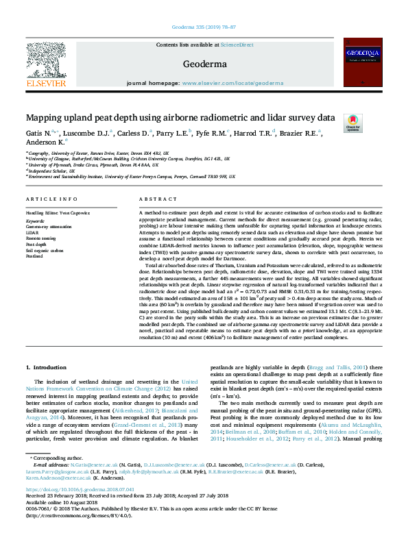 (PDF) Mapping upland peat depth using airborne radiometric and lidar ...