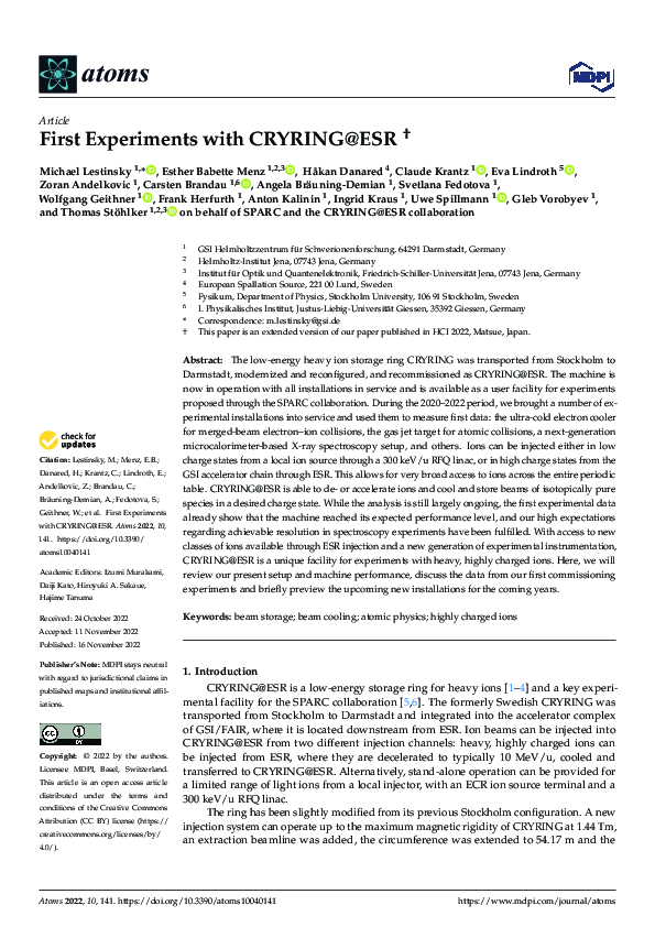 (PDF) First Experiments with CRYRING@ESR