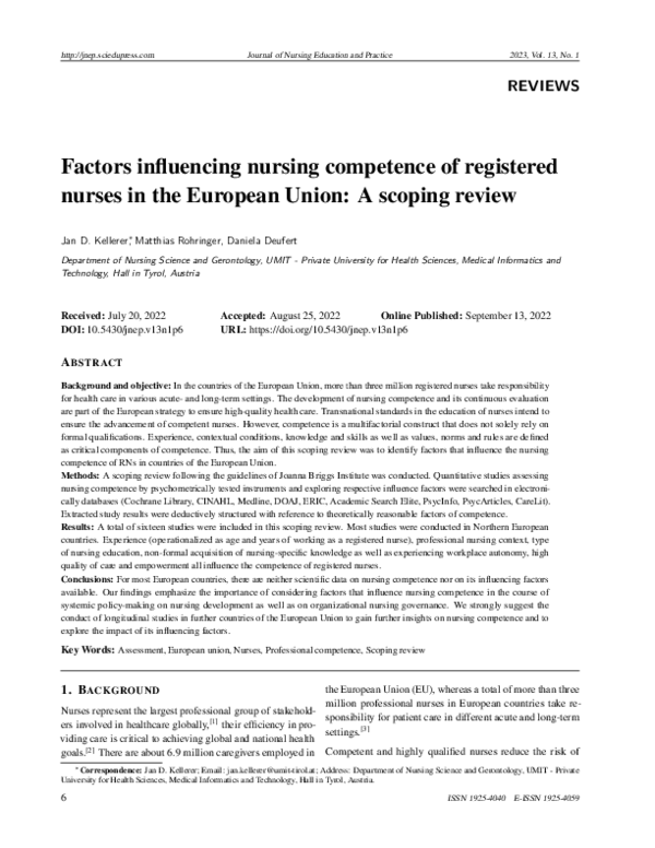 (PDF) Factors influencing nursing competence of registered nurses in the European Union: A ...