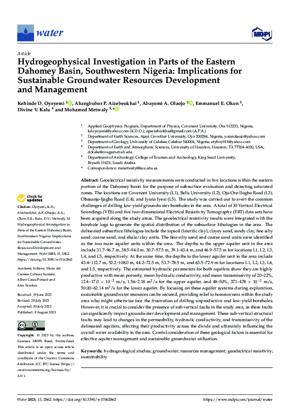 (PDF) Hydrogeophysical Investigation in Parts of the Eastern Dahomey Basin, Southwestern Nigeria ...