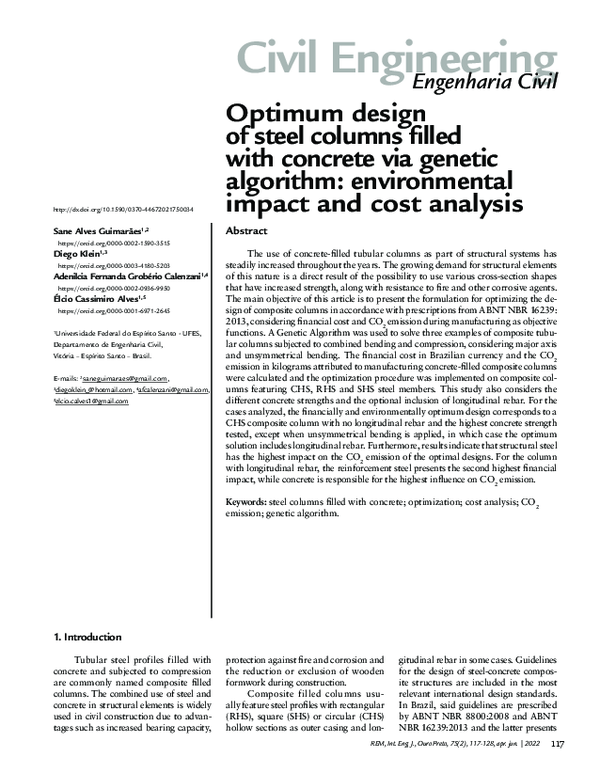 (PDF) Optimum design of steel columns filled with concrete via genetic algorithm: environmental ...