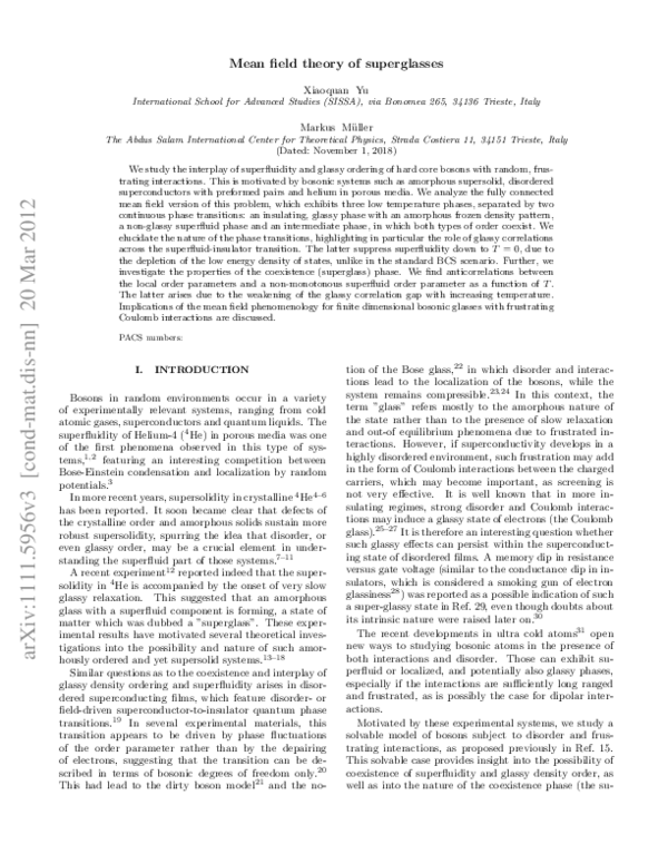 (PDF) Mean field theory of superglasses